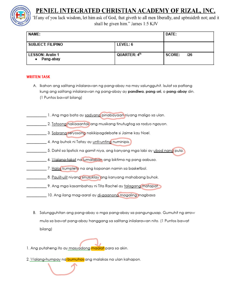 Q4 WS - Filipino6.aralin1 Pang-Abay | PDF