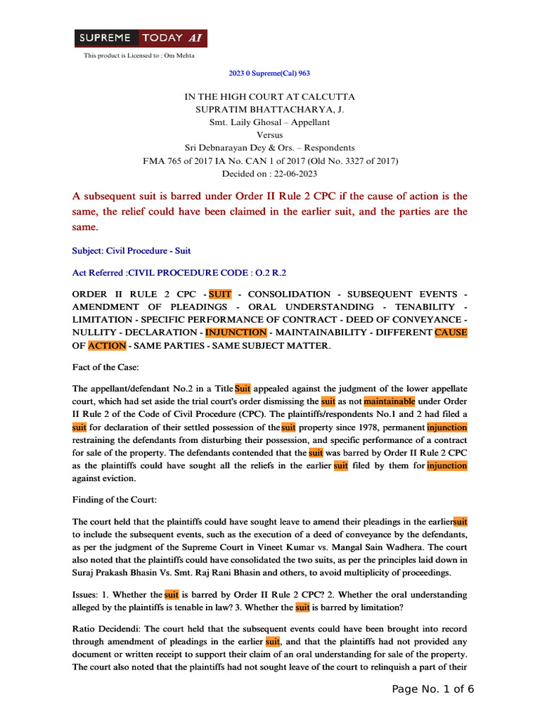 Laily_Ghosal_vs_Debnarayan_Dey_2023_0_Supreme_Cal_963 | PDF | Lawsuit ...