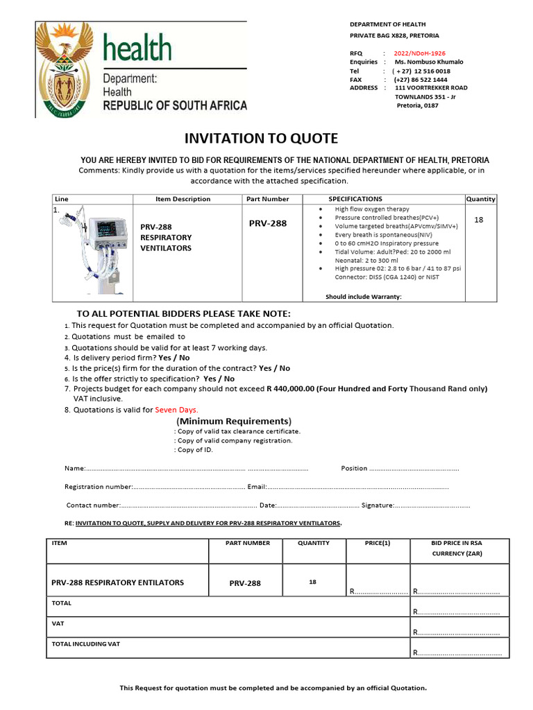 RFQ Document | PDF | Respiratory System | Pulmonology