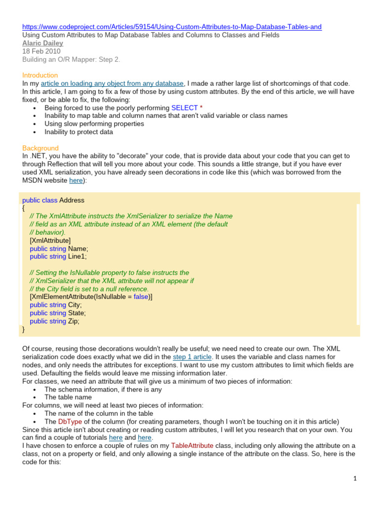 Using Custom Attributes to Map Database Tables and Columns to Classes ...