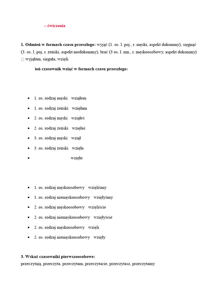 Czasownik Cwiczenia | PDF