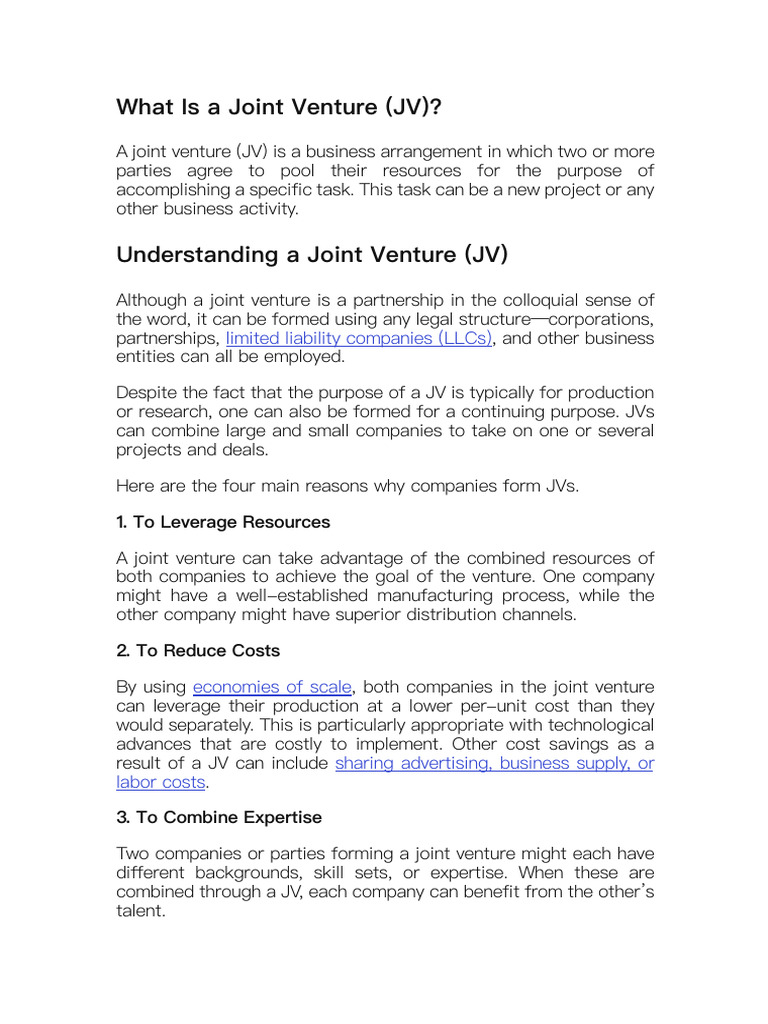 Joint Venture | PDF | Joint Venture | Partnership