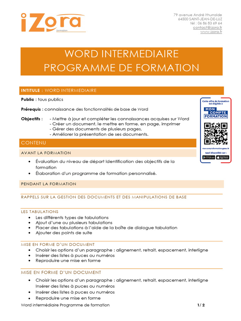 Formation Word Intermédiaire : Programme détaillé | PDF | Microsoft Word