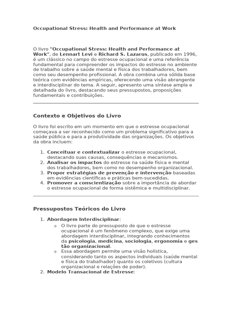 Occupational Stress - Health and Performance at Work | PDF | Estresse ...