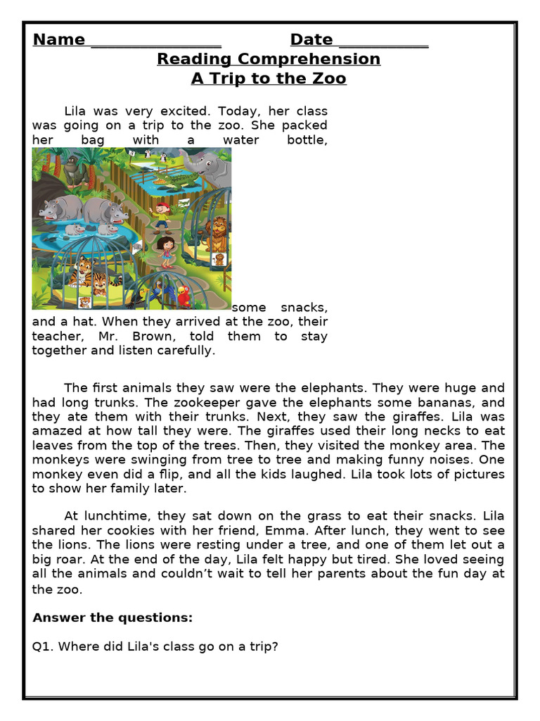 At The Zoo Comprehension | PDF