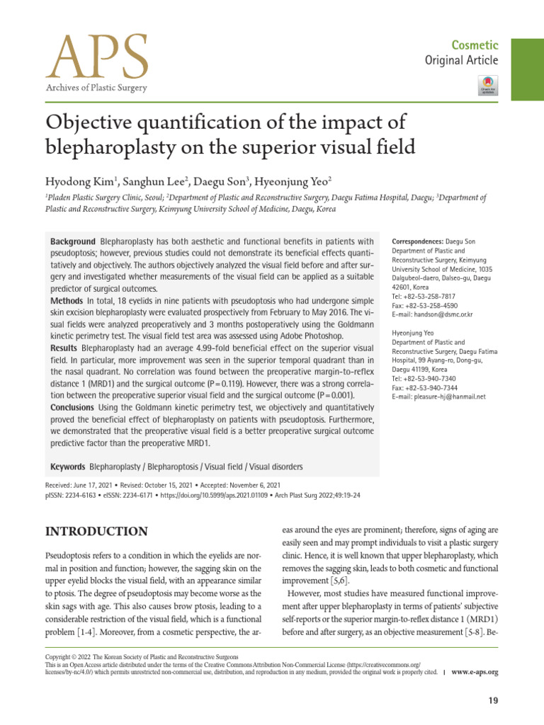 Objective Quantification of The Impact of Blepharoplasty On The ...