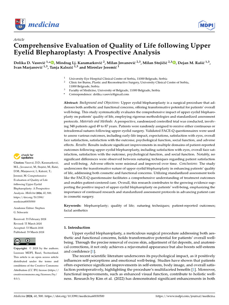 Comprehensive Evaluation of Quality of Life Following Upper Eyelid ...