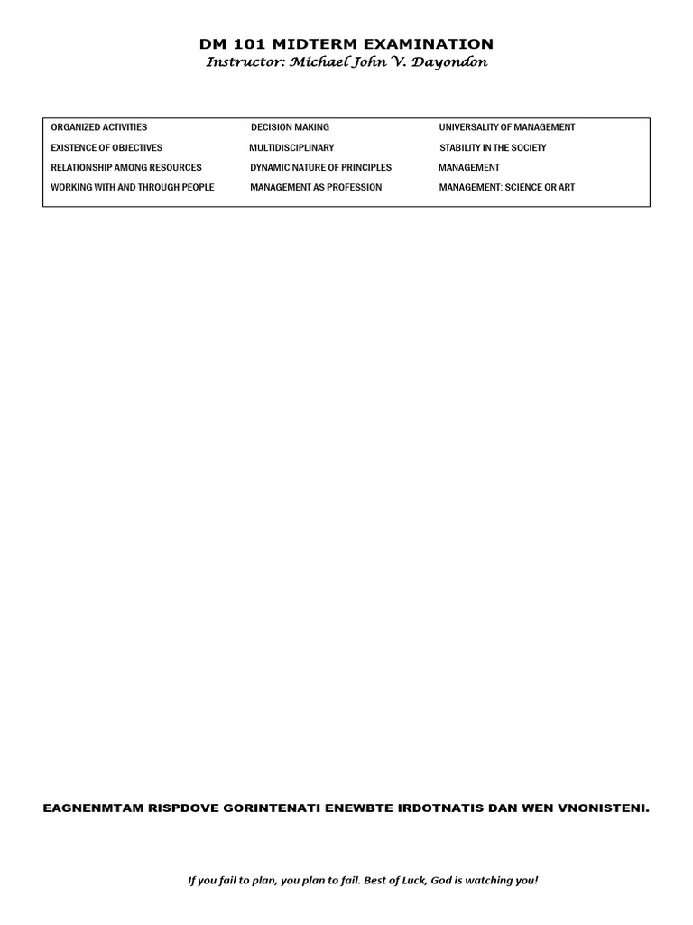 DM 101 Midterm Examination | PDF | Interdisciplinarity | Cognition