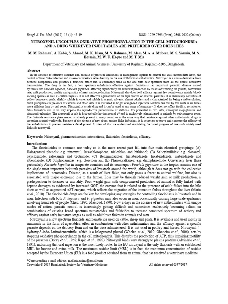 Rahman Et Al 2017 Nitroxynil Uncouples Oxidative Phosphorylation in The ...