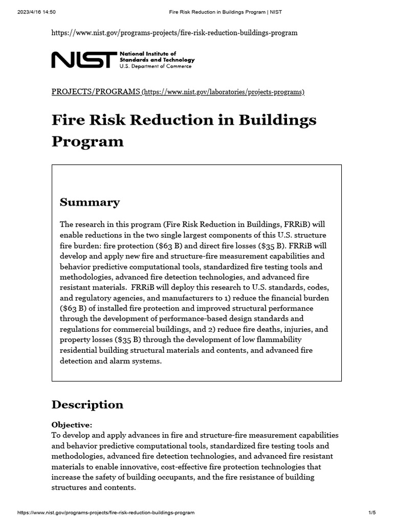 Fire Risk Reduction in Buildings Program _ NIST | PDF | Risk Management ...