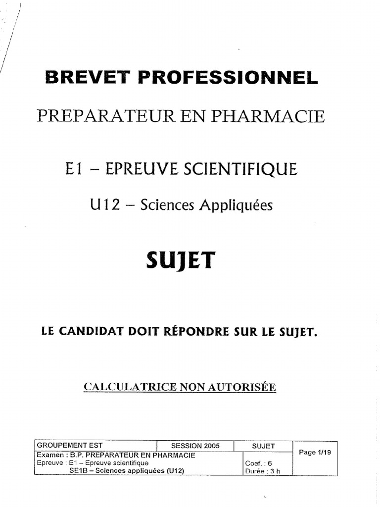 Annale 2005 - PP1B - Anat Physio Patho Pharmaco (Lyon) | PDF