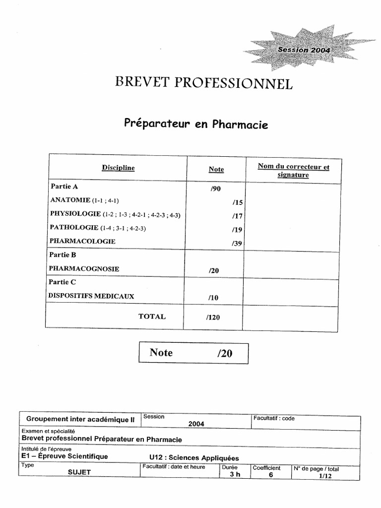 Annale 2004 - PP1B - Anat Physio Patho Pharmaco | PDF
