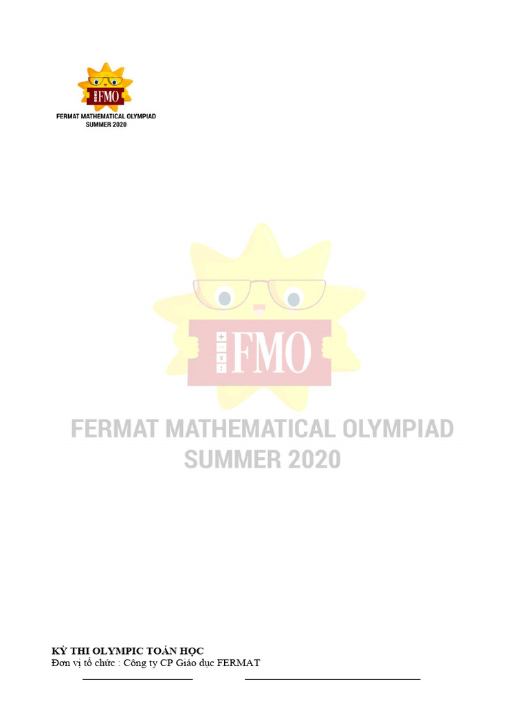 Đề mẫu FMO Khối 1 - 2020 | PDF | Mathematics