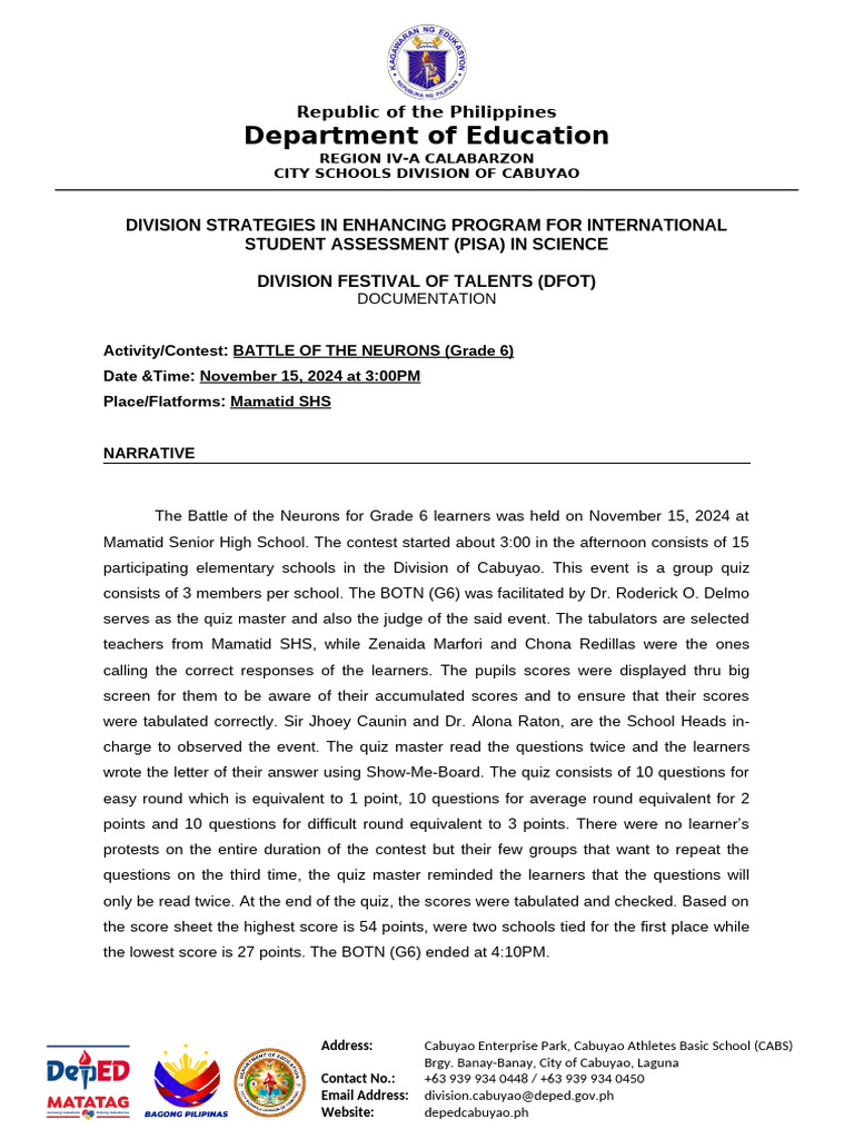 SCIENCE_DFOT_Event_Documentation-Template_2024 | PDF | Learning