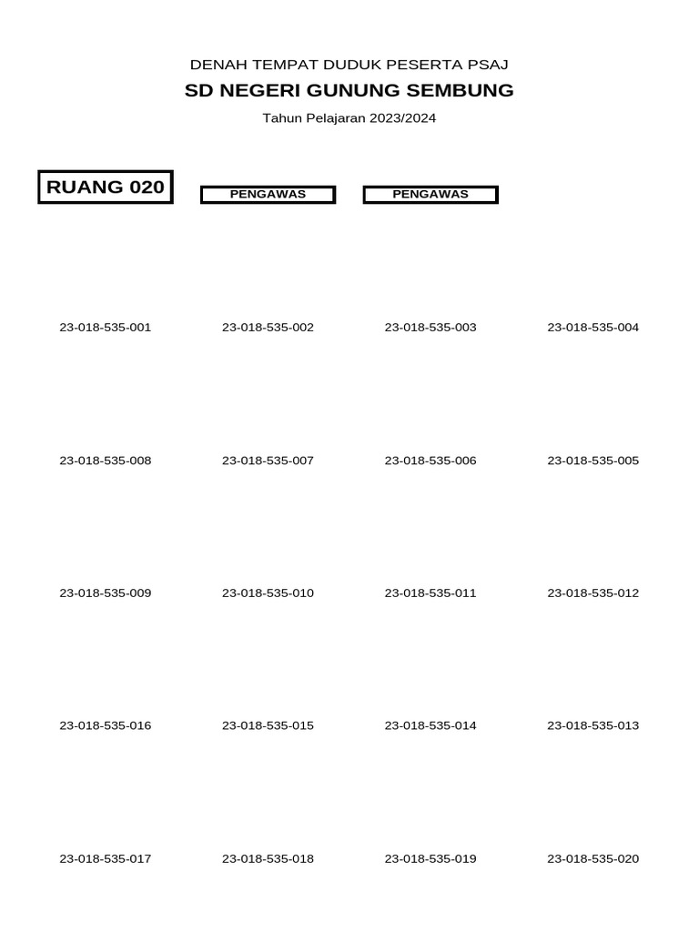 Denah Tempat Duduk Peserta Ujian Sekolah | PDF