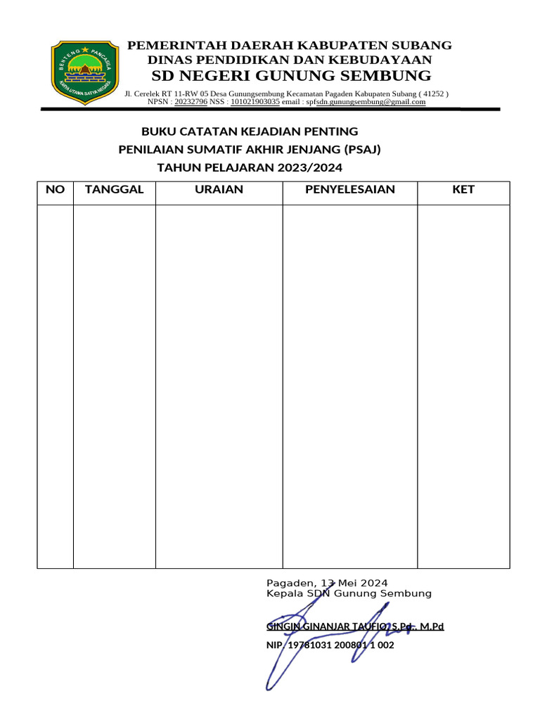 CATATAN KEJADIAN PENTING | PDF