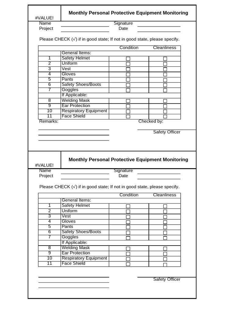 PPE Monitoring Checklist | PDF