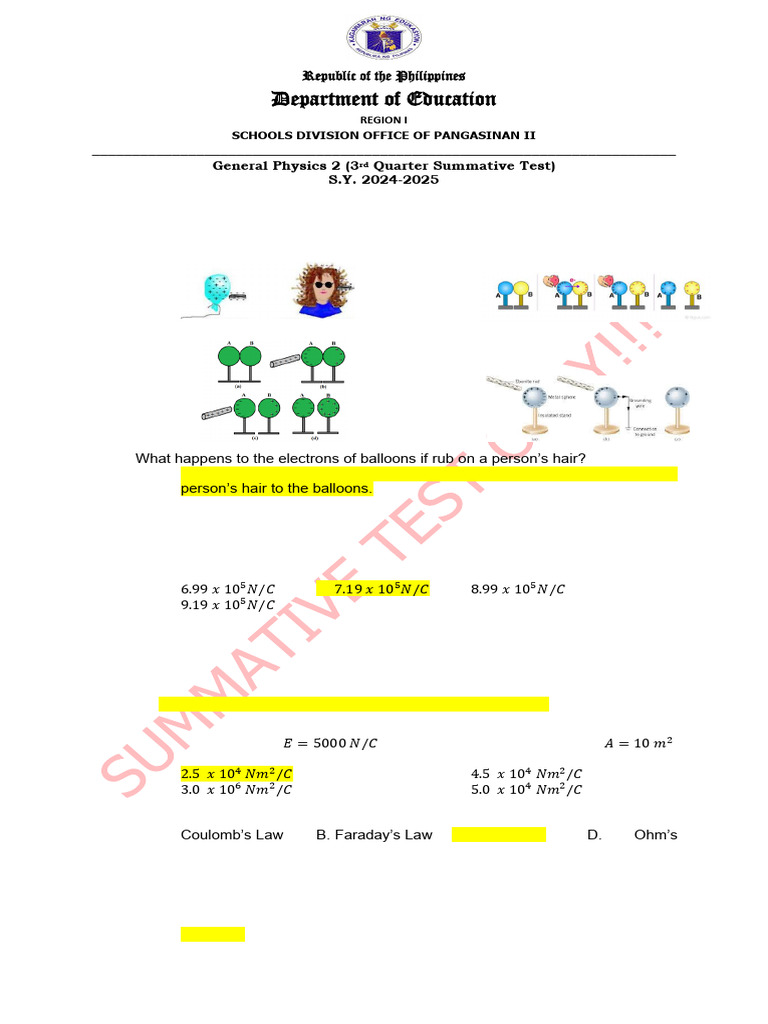 GEN-PHYSICS2_SUMMATIVE (1) | PDF | Capacitance | Electrical Resistivity And Conductivity