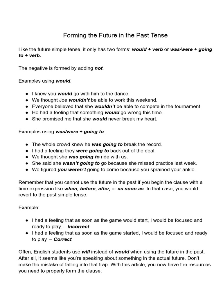 Future in Past Forms | PDF