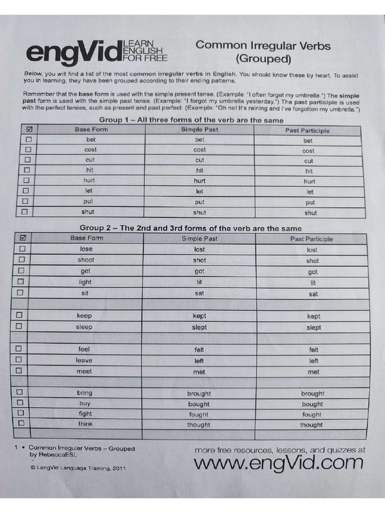 Grouped Irregular Verbs | PDF