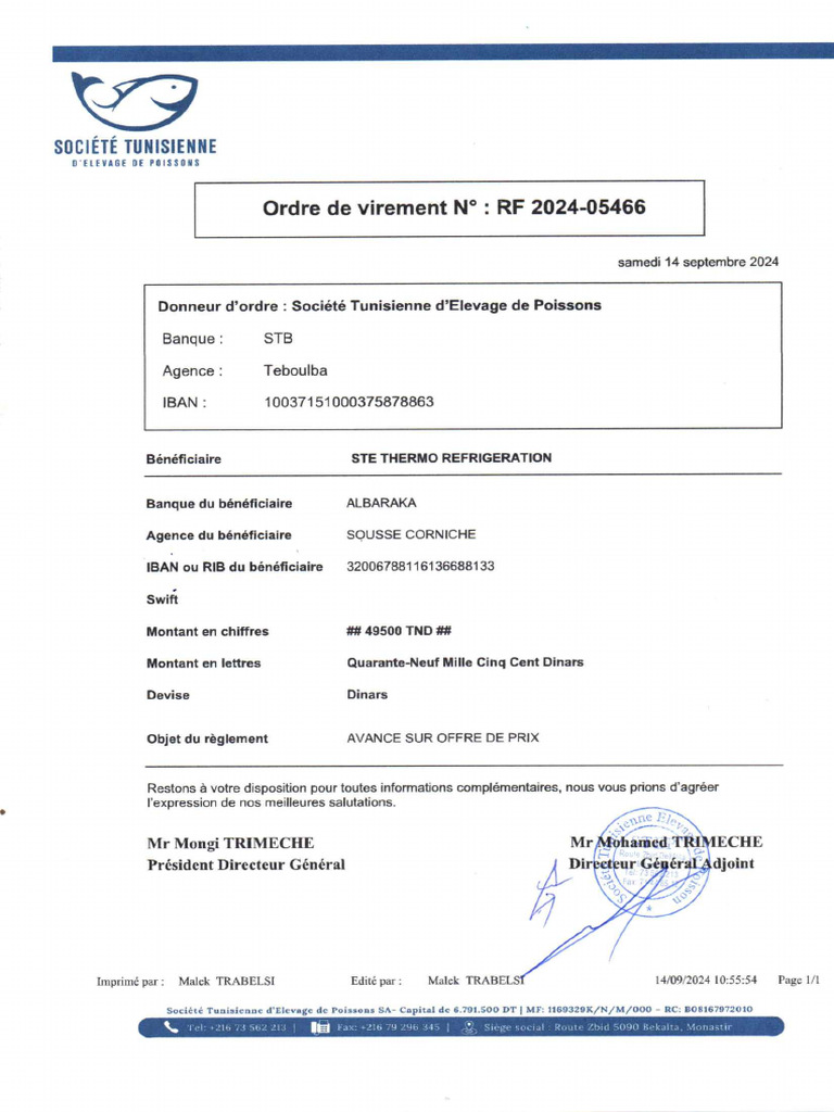 Virement Thermo Réfrigération | PDF