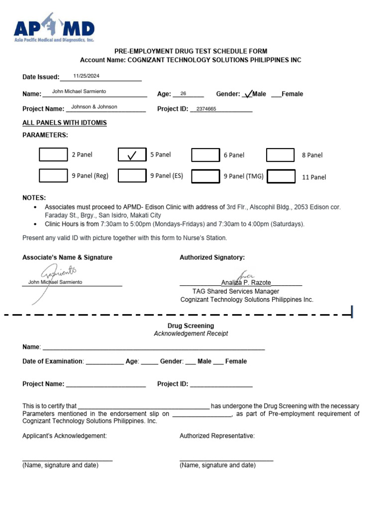 5 Panel - DT Form 2024 | PDF