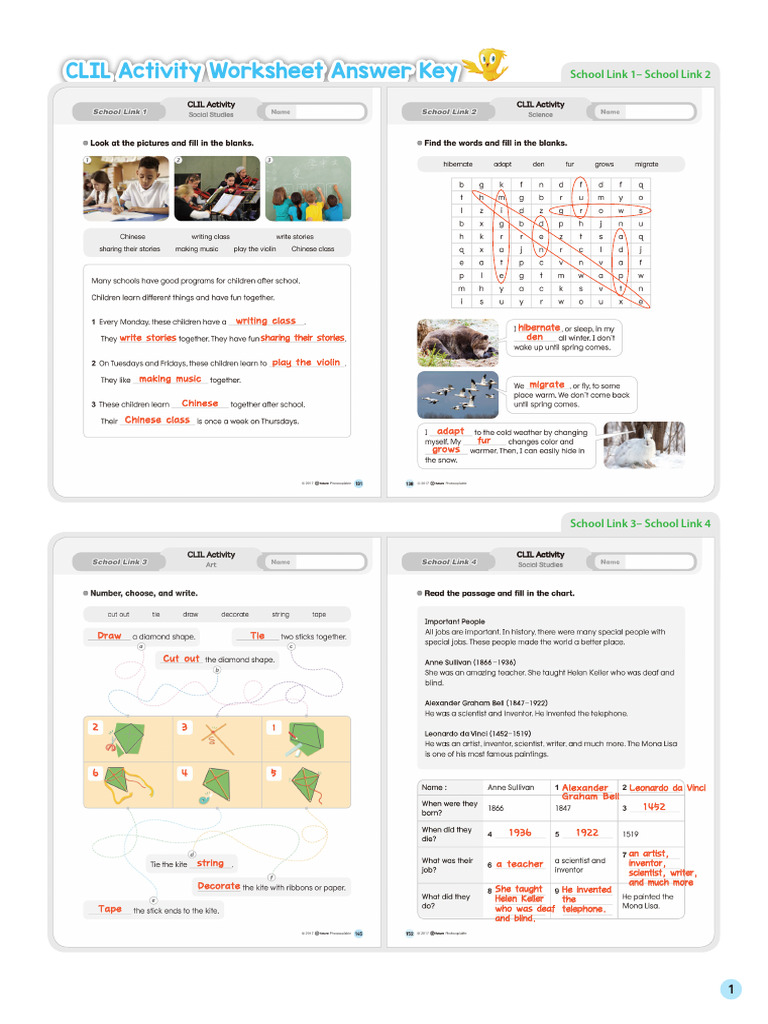 07. HiH 4_CLIL Activity_Answer Key | PDF