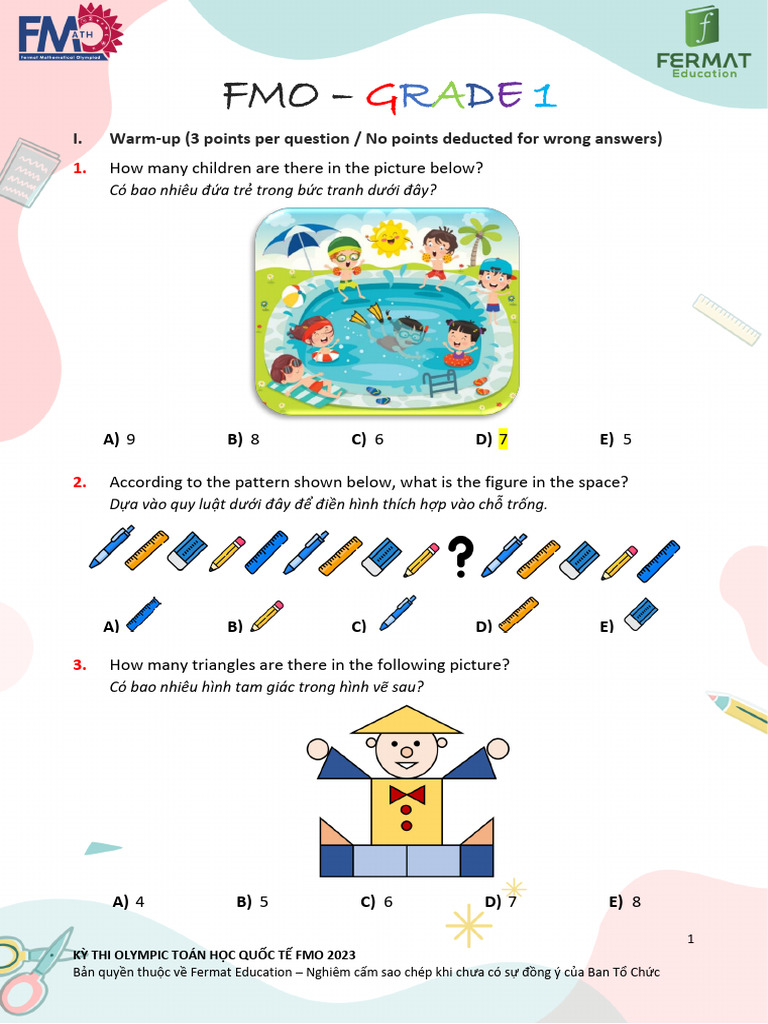 Đề FMO 2023 - Vòng loại khối 1 | PDF