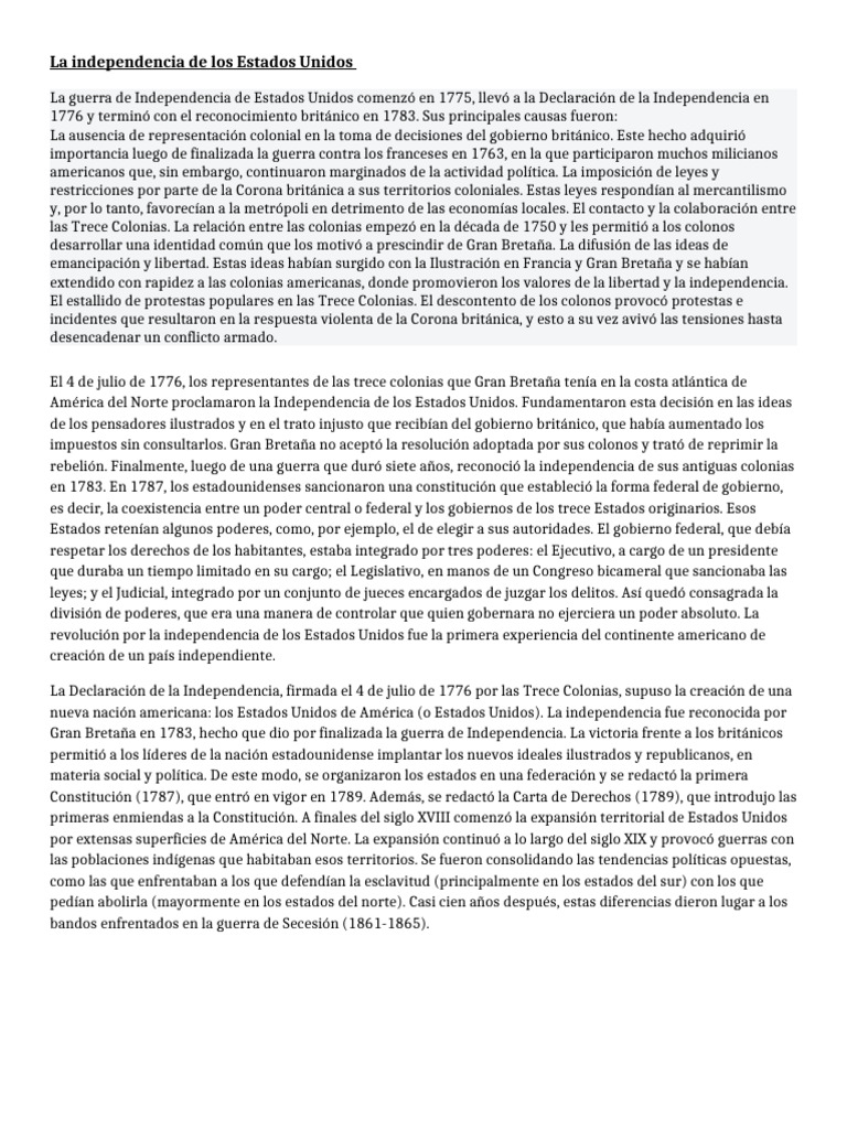 Texto Independencia Estados Unidos | PDF | Trece colonias | Declaración ...