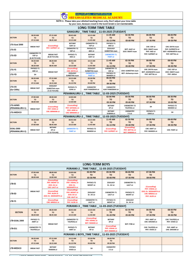Long-Term Academic Timetable 2025 | PDF