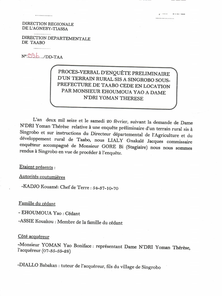 Procès verbal enqu^te singrobo | PDF