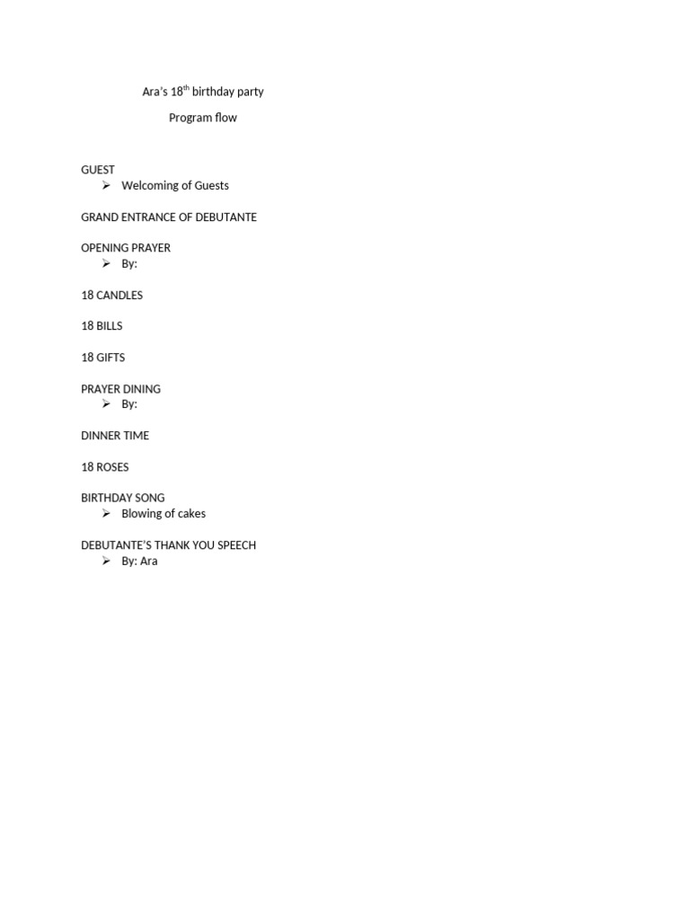 Ara's 18 Birthday Party Program Flow | PDF