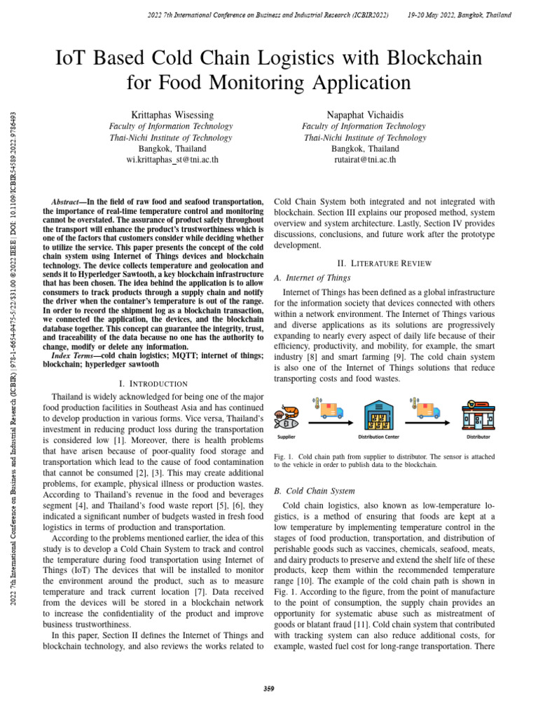 IoT Based Cold Chain Logistics With Blockchain For Food Monitoring ...