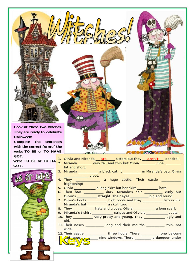 Witches Be and Have Grammar Drills Picture Description Exercises Tests ...