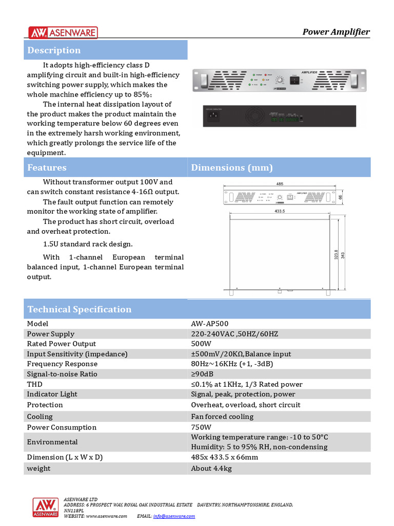 AW-AP500 Power Amplifier Datasheet 20241009 | PDF