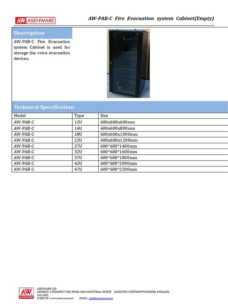 AW-PAB-C Fire Evacuation System Cabinet (Empty) Datasheet 20241121 | PDF