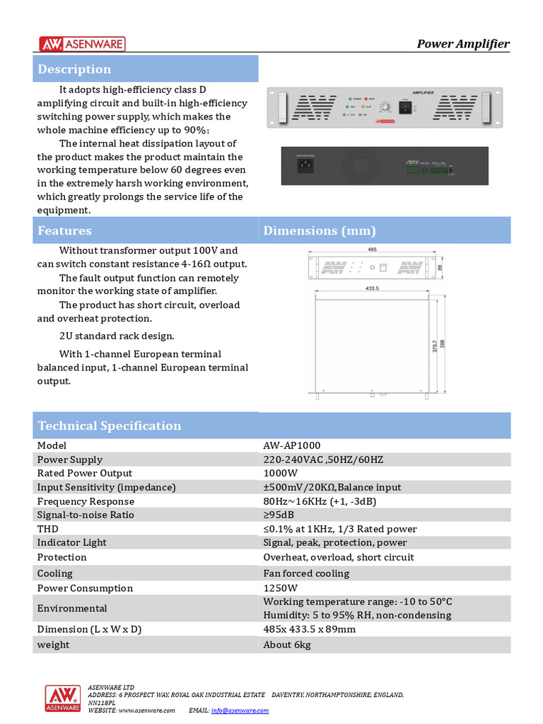 AW-AP1000 Power Amplifier Datasheet 20241009 | PDF
