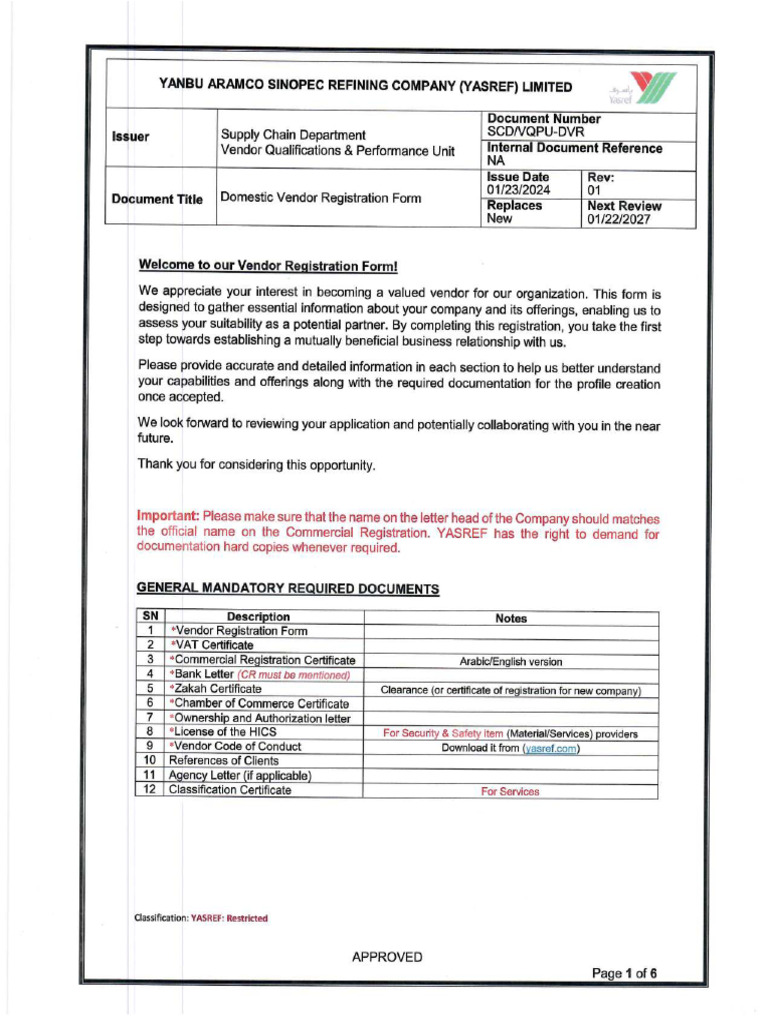01-YASREF VENDOR REGISTRATION FORM (1) - Compressed | PDF