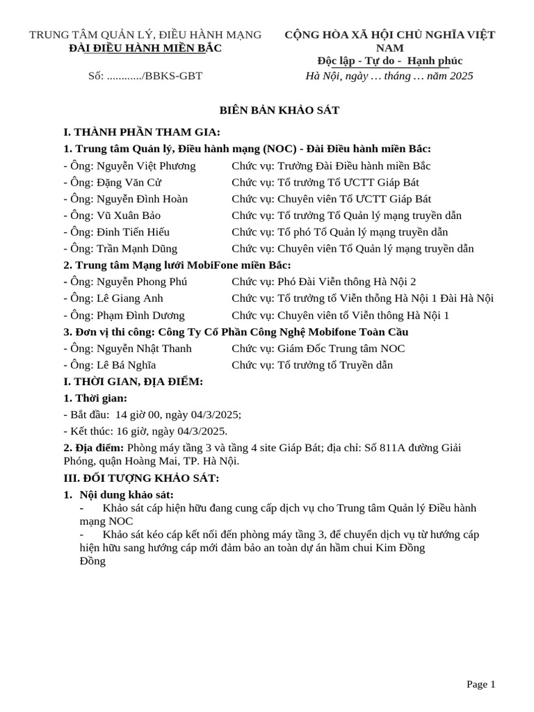 BBKS 1 Cáp MBG Vào 811GP - NOC | PDF