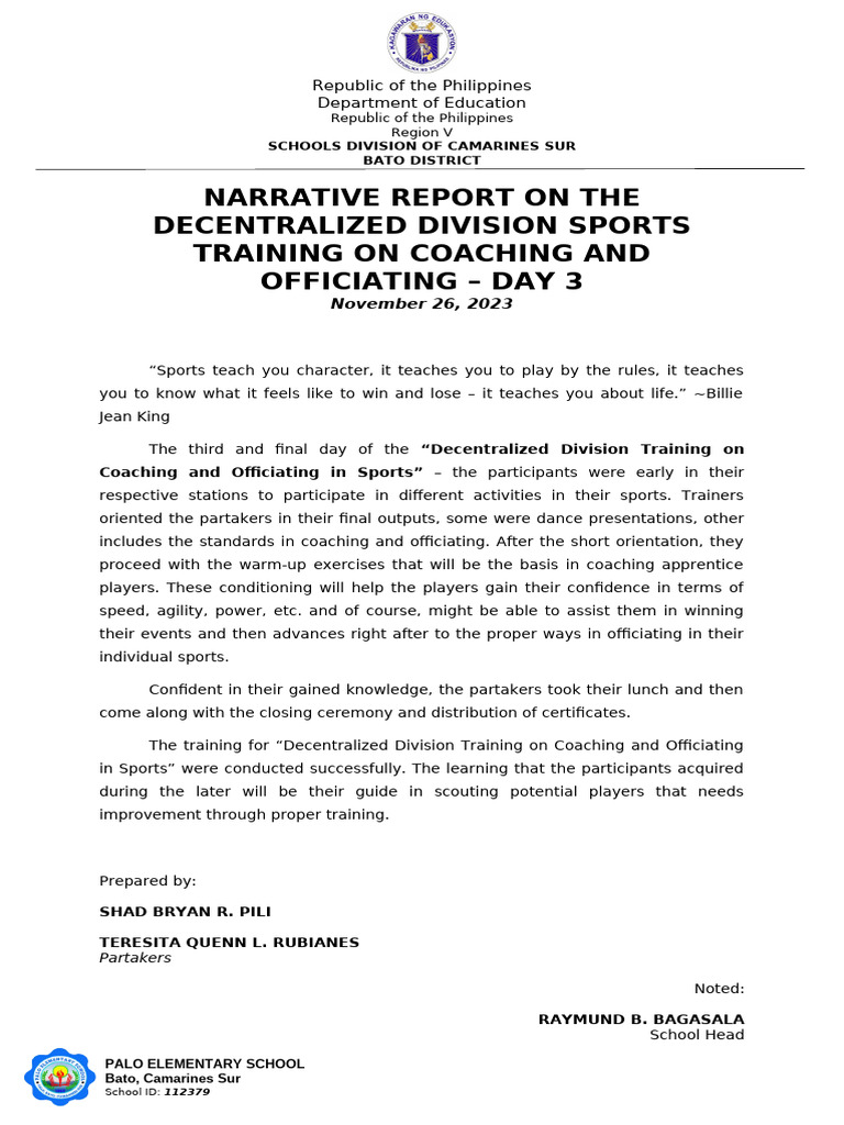 SPORTS-Narrative Day 3 - 103909 | PDF | Cognition | Learning