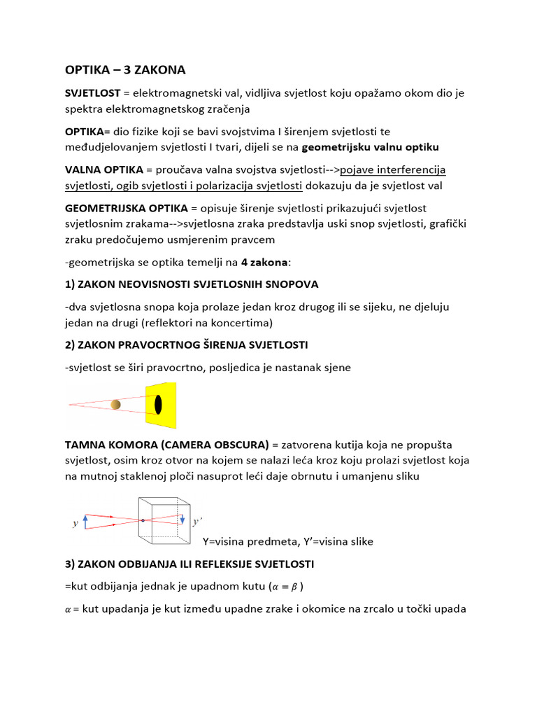 Fizika - Optika Teorija | PDF