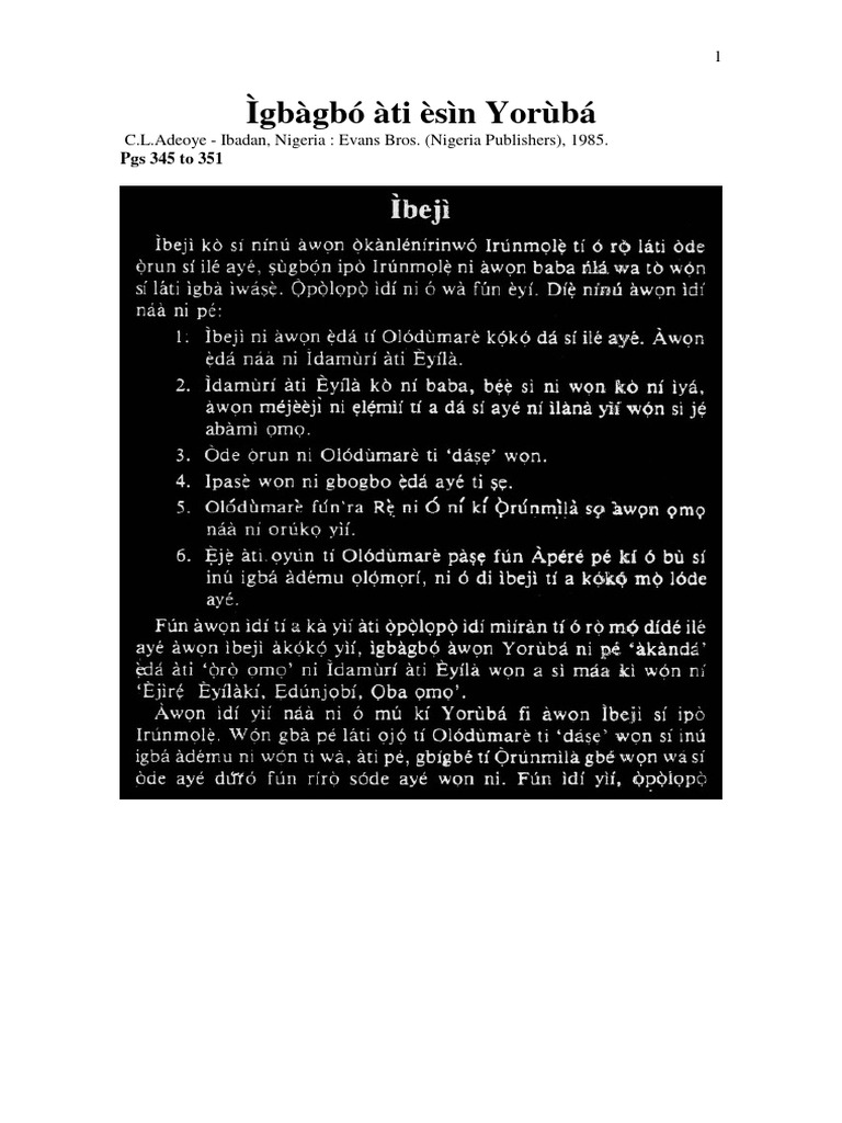 Igbagbo Ati Esin Yoruba Ibeji | PDF