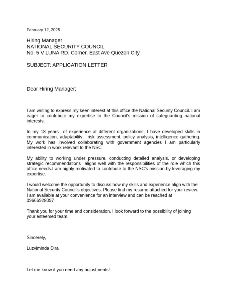 NSC Application Letter | PDF