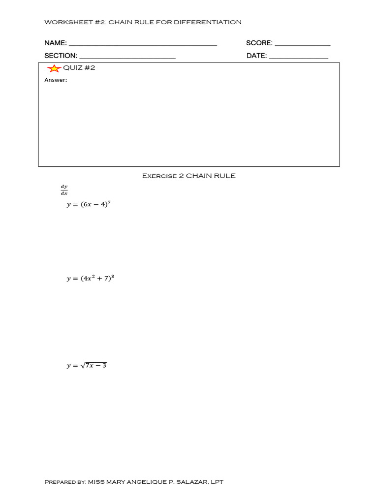 Worksheet 2. Chain Rule for Differentiation | PDF