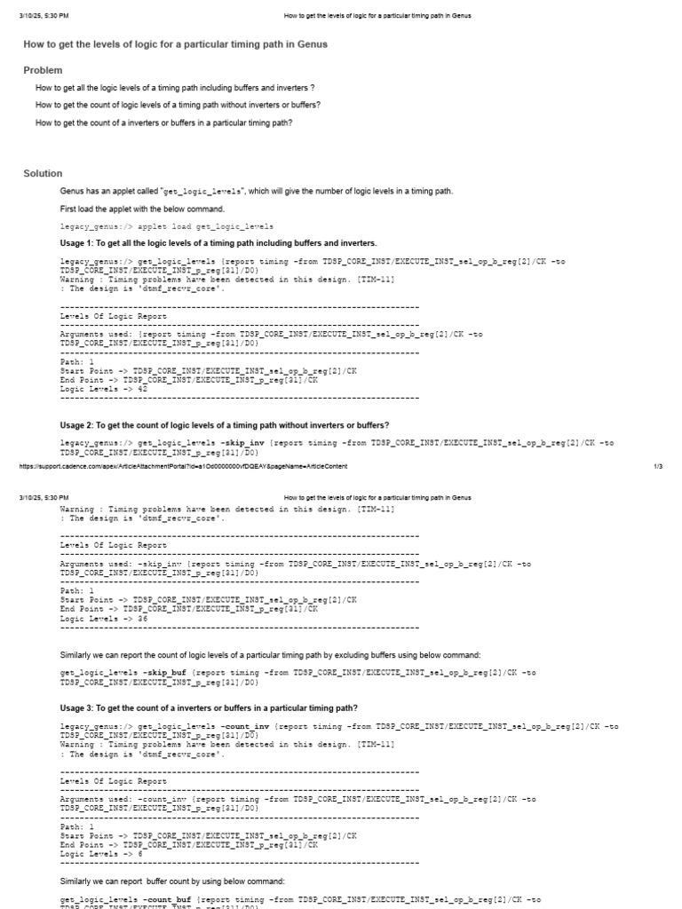How To Get The Levels of Logic For A Particular Timing Path in Genus ...