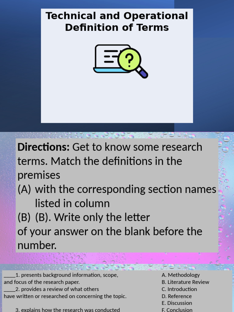 Research Terms: Definitions & Activities | PDF | Information | Definition