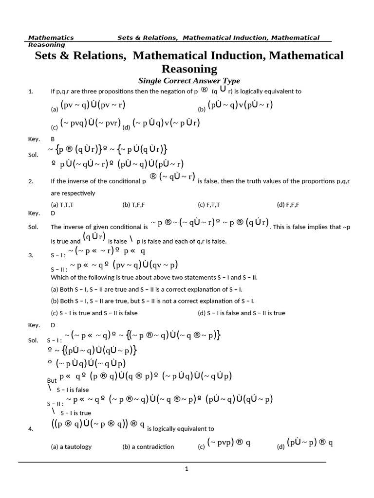 Single Correct Answer Type | PDF | Syntax (Logic) | Mathematical Logic