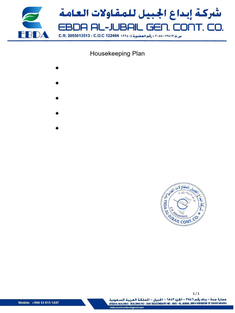 Housekeeping Plan Guidelines | PDF
