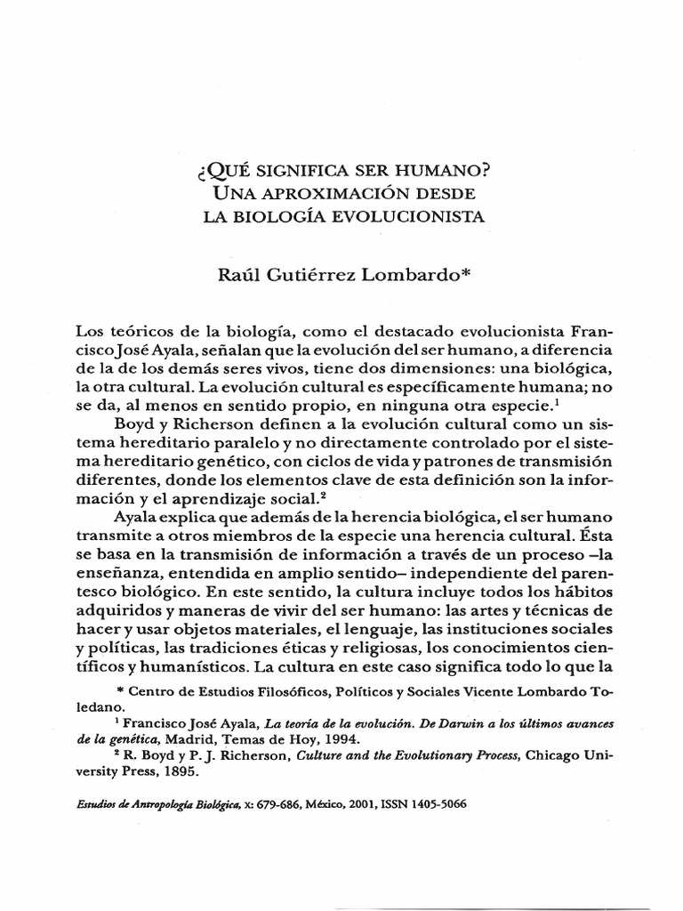 Qué Significa Ser Humano, Gutiérrez Lombardo | PDF