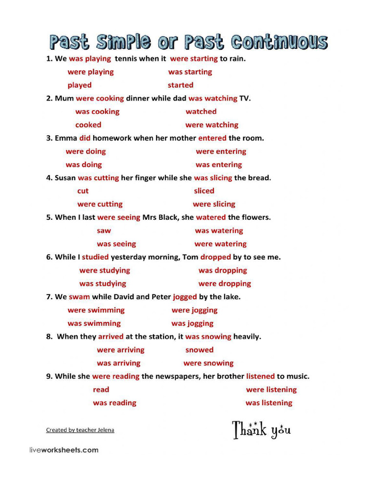 PAST SIMPLE AND CONTINUOUS Choose | PDF